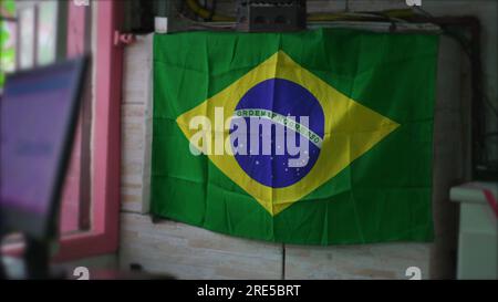 National Pride on Display, Brazilian Flag by Window in Brazil Stock ...
