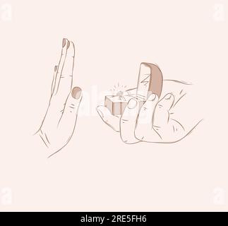 Marriage proposal linear icon. Hand holding ring in box. Thin line ...