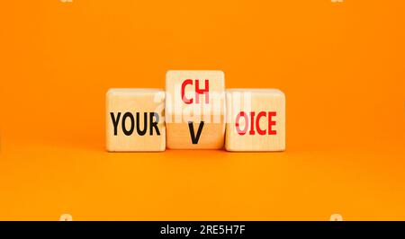 My voice choice symbol. Businessman turns wooden cubes and changes the ...