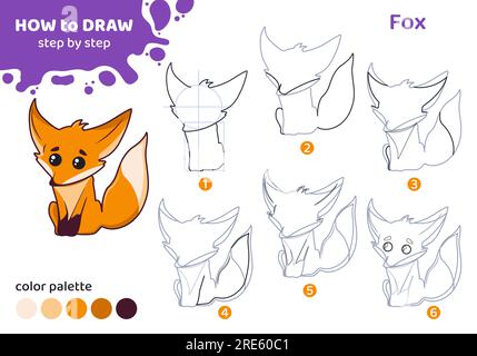 How to Draw a Fox. Step by Step Drawing Tutorial. Draw Guide. Simple ...