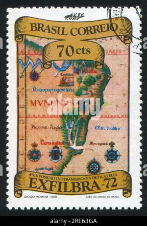 BRAZIL - CIRCA 1972: a stamp printed in Brazil shows Map of Americas ...