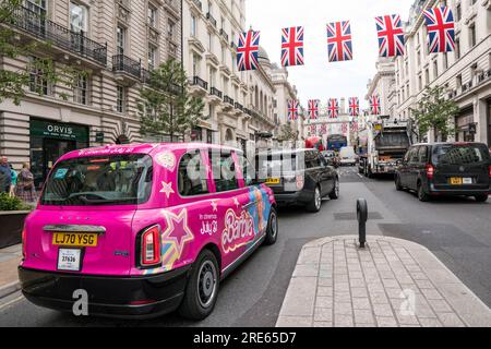 Barbie taxi driving down Regents Street in London to promote the new ...