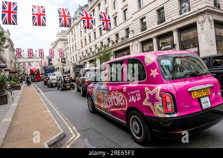 Barbie taxi driving down Regents Street in London to promote the new ...
