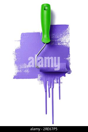 Paint Brush Stroke with dripping violet paint on white Stock Photo - Alamy