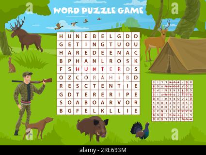 Crossword quiz game. Forest hunting animals and birds. Crossword quiz ...