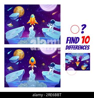 Find ten differences on galaxy space landscape matching game vector ...