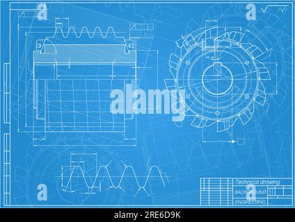 Mechanical engineering drawings on blue background. Milling machine ...