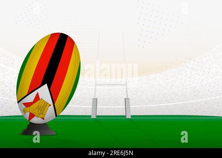Flag of Zimbabwe on rugby ball. Round rugby icon with flag of Zimbabwe ...