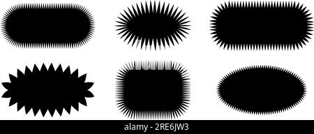 Wavy edge rounded shape collection. Jagged zig zag oval elements set ...