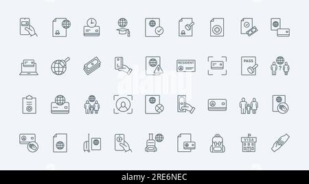 Documents approval line icons set. System stamps to release, update and ...