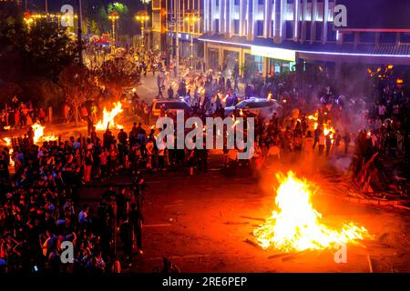 SICHUAN, CHINA - JULY 23, 2023 - People light torches to celebrate the ...
