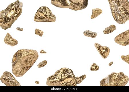 Many gold nuggets falling on white background Stock Photo - Alamy