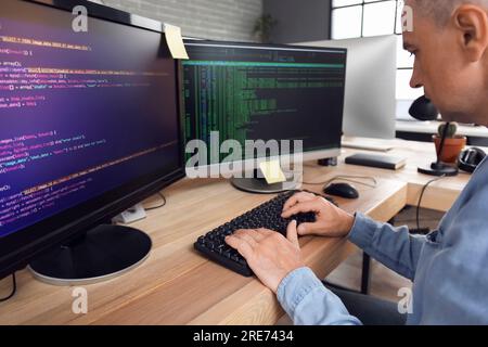 Mature male programmer working in light office Stock Photo - Alamy