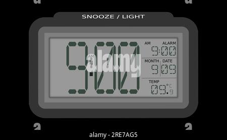 A Digital Clock Showing Time, Date, Temperature And Alarm Time Stock ...