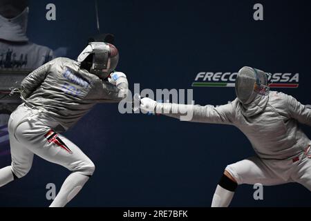 Sandro Bazadze of Georgia (R) fights against Ziad Elsissy of Egypt ...