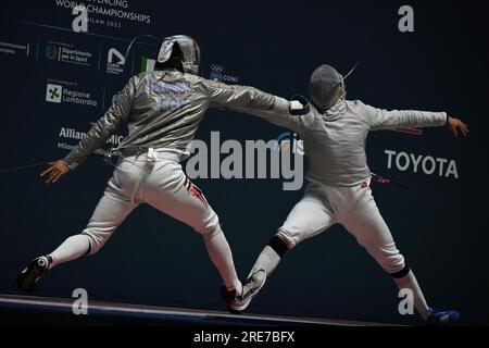 Sandro Bazadze of Georgia (R) fights against Ziad Elsissy of Egypt ...