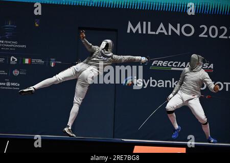 Sandro Bazadze of Georgia (R) fights against Ziad Elsissy of Egypt ...