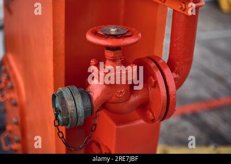Offshore vessel Fire manifold isolating valve red color attached to ...