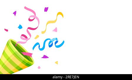 Party popper confetti clapper cracker burst flat. Pink cartoon holiday ...