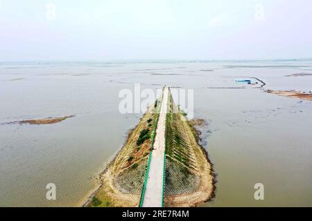 BAICHENG, CHINA - JULY 26, 2023 - A drone aerial photo shows a flooded ...
