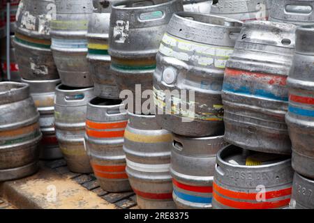 Metal Beer Kegs - Uk Stock Photo - Alamy