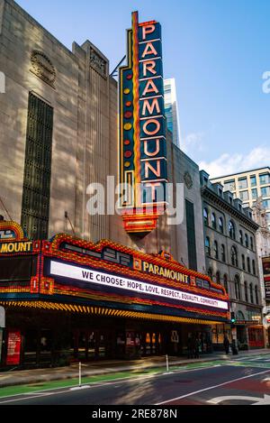 The Paramount Theater, along Washington Street in Boston, Massachusetts ...
