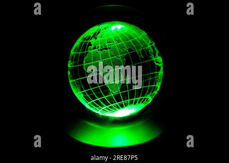 World map model engraved with a laser inside a glass globe. World map ...