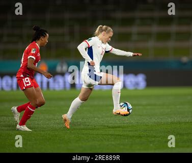 July 25 2023: Mathilde Harviken (Norway) looks on during a Group A ...