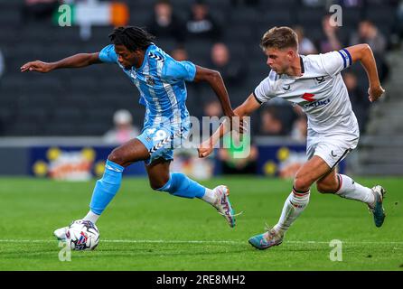 Coventry City's Justin Obikwu in action during the pre-season friendly ...