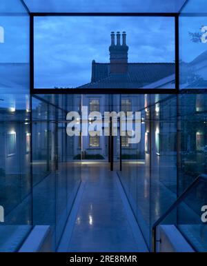 Interior view showing glass link corridor. Listed Farmstead, Suffolk ...
