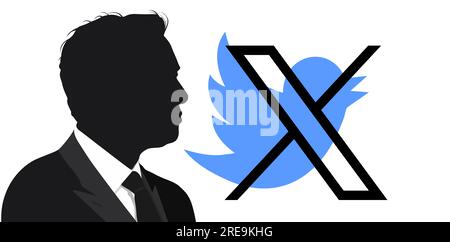July, 2023. Twitter old logo and new logo X.com 3D Illustration Stock ...