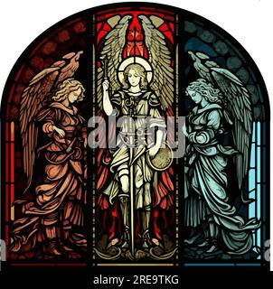 Archangel grouping, Raphael, Gabriel, and Michael- stained glass round ...