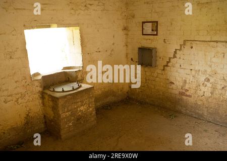 The interior of a World War II pillbox overlooking the Northumberland ...