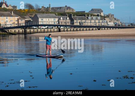 Male paddle boarding with water reflection Stock Photo - Alamy