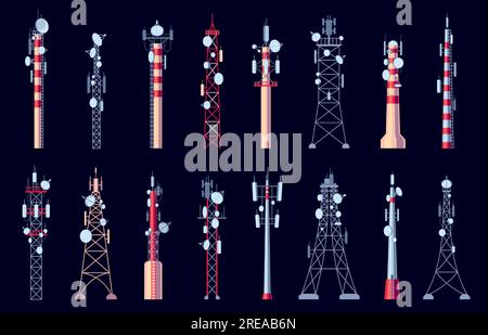 Communication tower. Telecom relay antenna with mobile phone signal, cell phone signal, internet ...