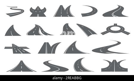 Curved road symbols. Highway and roadway, direction signs illustration ...