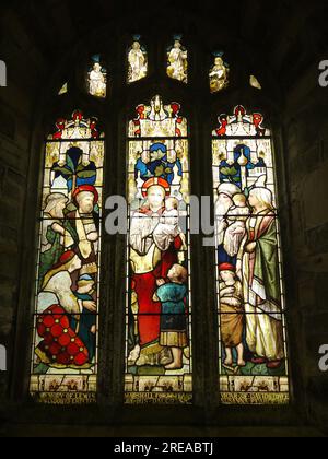 Davidstow, Cornwall, UK - March 2022: Stained glass window in St David ...