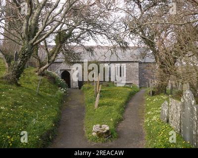 St Gennys, Cornwall, UK - March 2022: Porch and tower of St Gennys ...