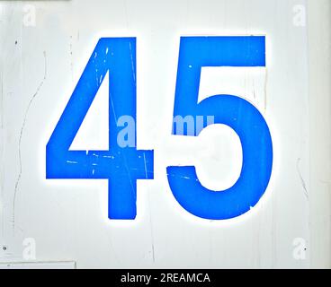 Number 45, forty-five, blue stencil digits on white background Stock ...