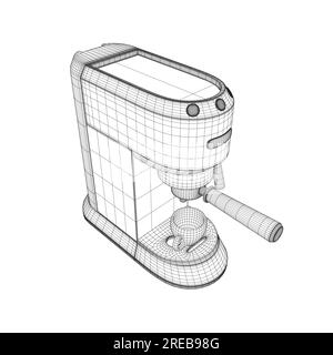 Coffee maker machine with coffee cup wireframe flat design. Wireframe ...