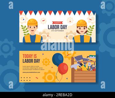 Happy Labor Day Horizontal Banner Cartoon Hand Drawn Templates ...