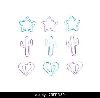 Colorful paper clips in different shapes on white background Stock ...