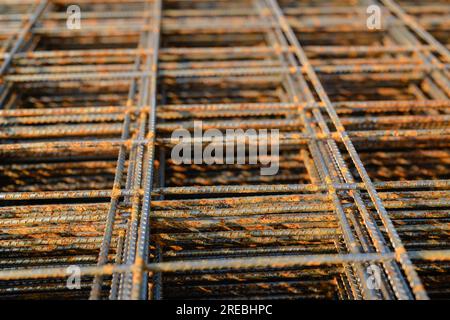 Stack of welded wire mesh, WWM, ready to be installed within a sidewalk ...