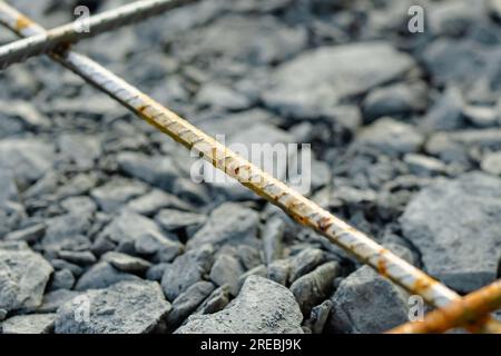 Welded wire mesh, WWM, installed within a sidewalk concrete form prior ...