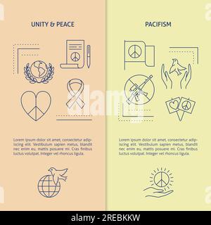 Pacifism poster with peace, love and disarmament symbols. Vector ...