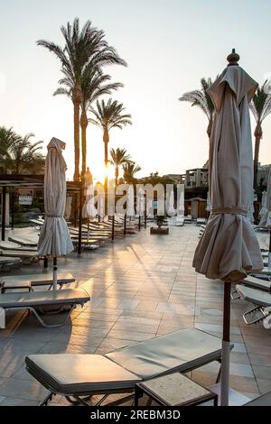 Beautifull empty swimming pool area by in Egypt wide-angle frame Stock ...