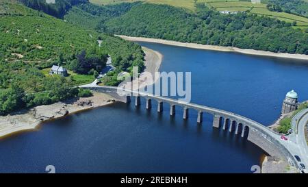Drone view of Nantgwyllt Church, Caban-coch Reservoir, Elan Valley ...
