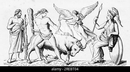 Theseus, Greek mythological hero, King of Athens, fight with the ...