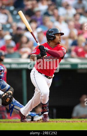 Cleveland Guardians' José Ramírez bats during a baseball game against ...