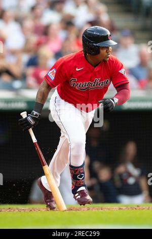 Cleveland Guardians' José Ramírez bats during a baseball game against ...